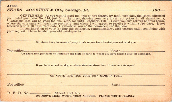 IL, Chicago - SEARS, ROEBUCK & CO - Catalogue Index Dept - Postal Card ...