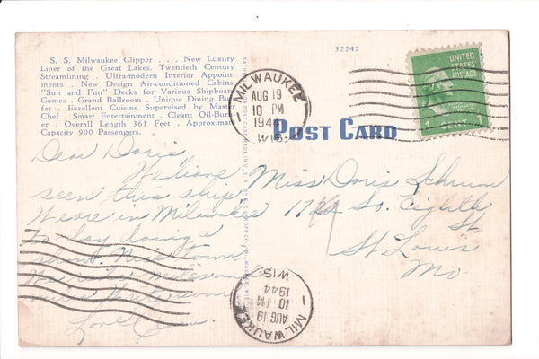 Ship Postcard - MILWAUKEE - SS Milwaukee Clipper - SL2536 – KATHYS ...